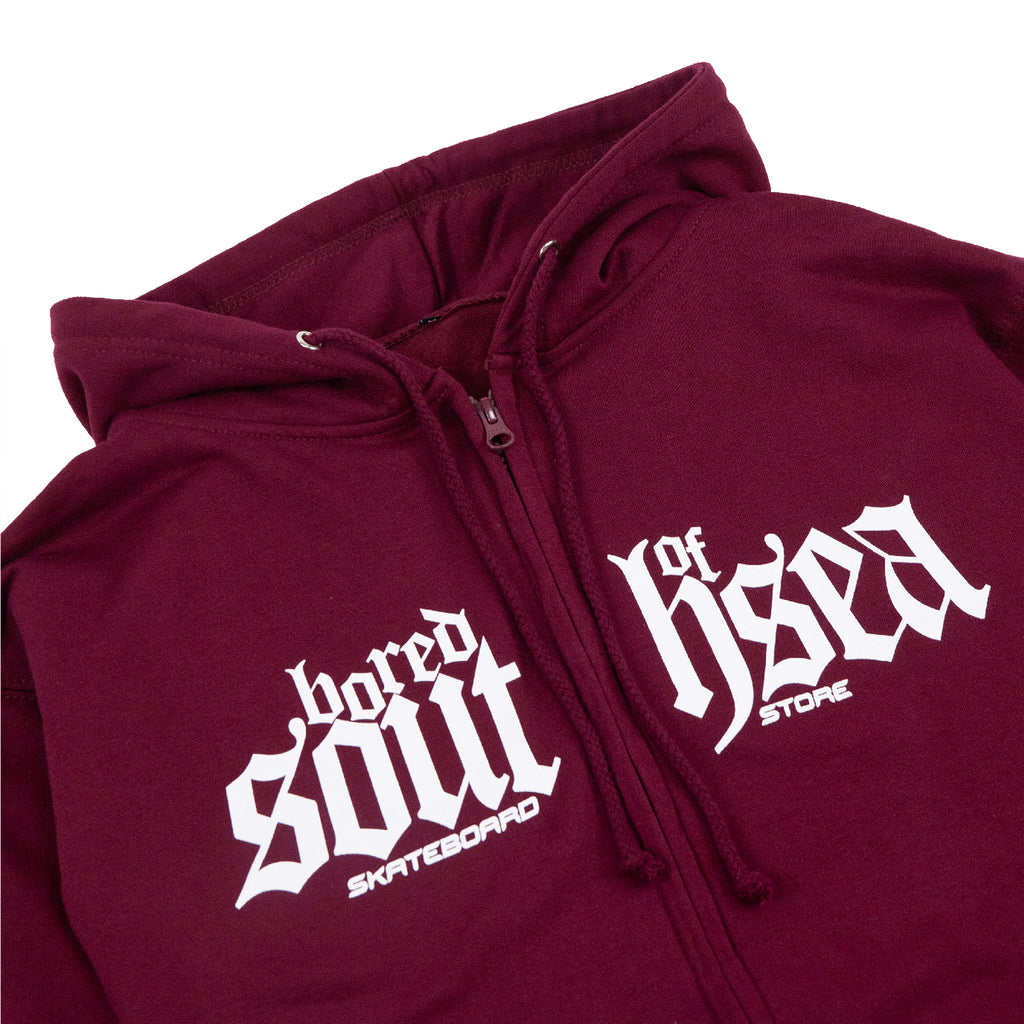 Gothic Zip Hoodie in Burgundy by Bored of Southsea | Bored of Southsea