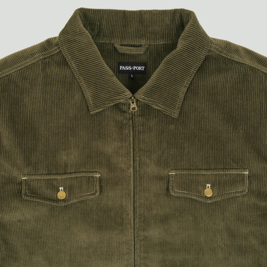 Cord Zip Up Work Jacket in Dark Olive by PASS~PORT | Bored of Southsea