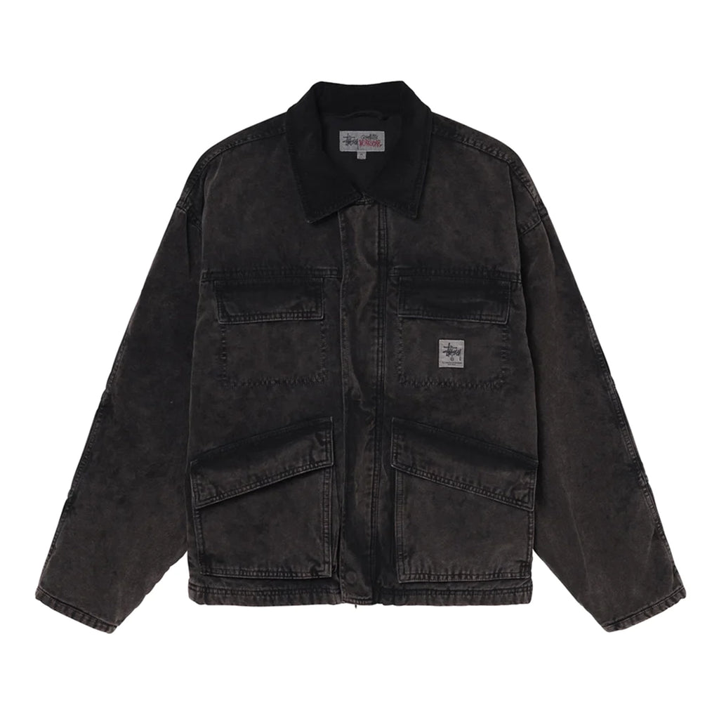 Washed Canvas Shop Jacket in Black by Stussy | Bored of Southsea