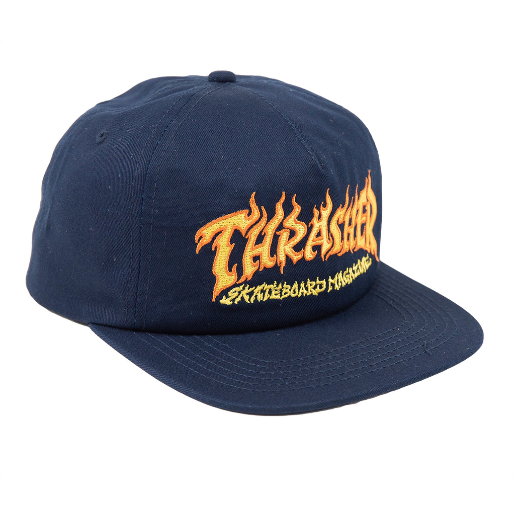 Fire Logo Snapback Cap in Navy by Thrasher | Bored of Southsea